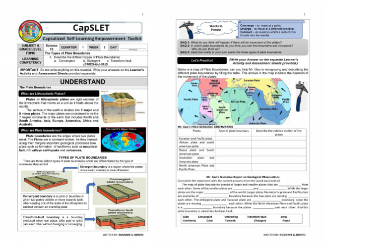 Las m2 Types of Plate Boundaries 8-13-2024 | PDF