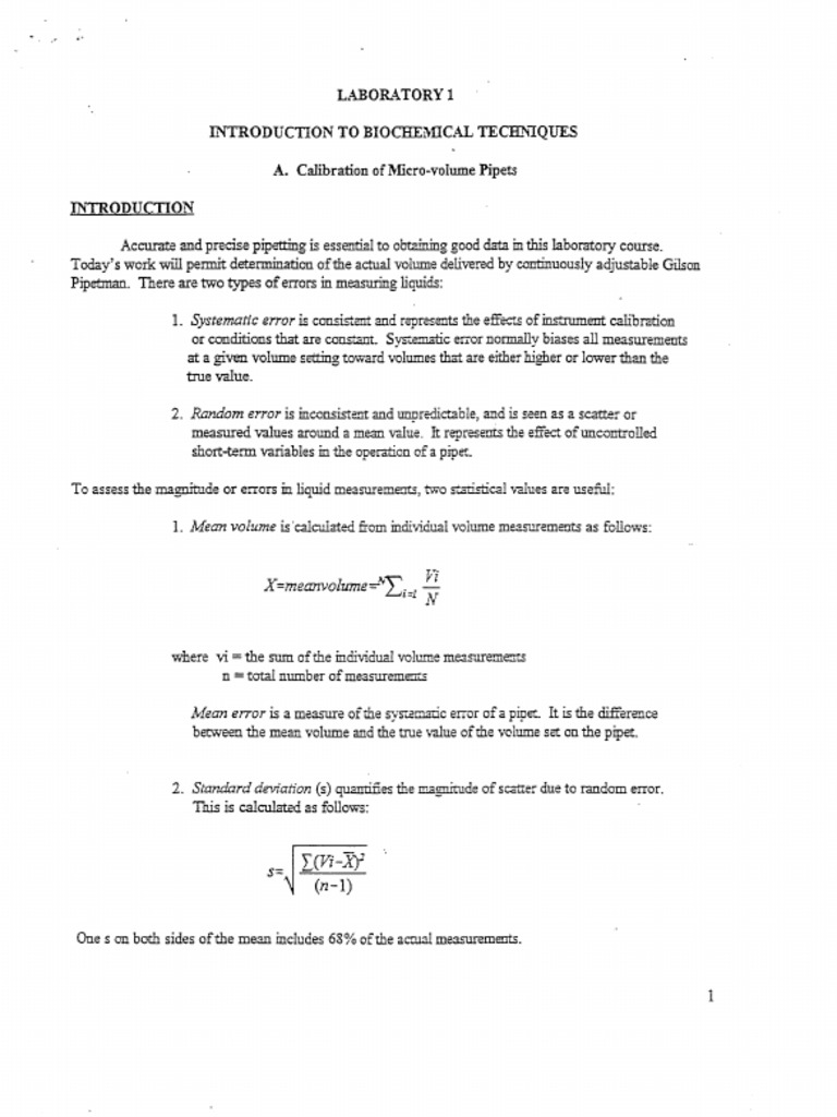 Calibration Check of Pipetmen Lab 1 | PDF