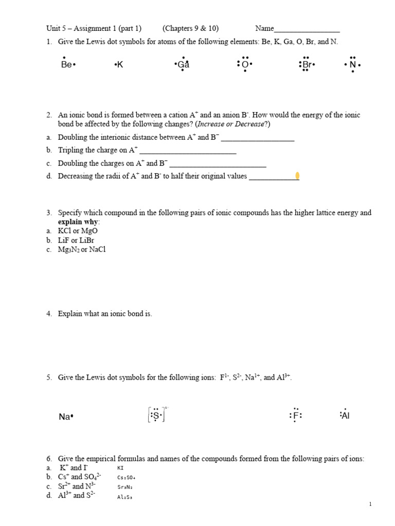 211 Unit 5 - Assignments (Part 1) Completed | PDF | Chemical Bond | Chemical Polarity