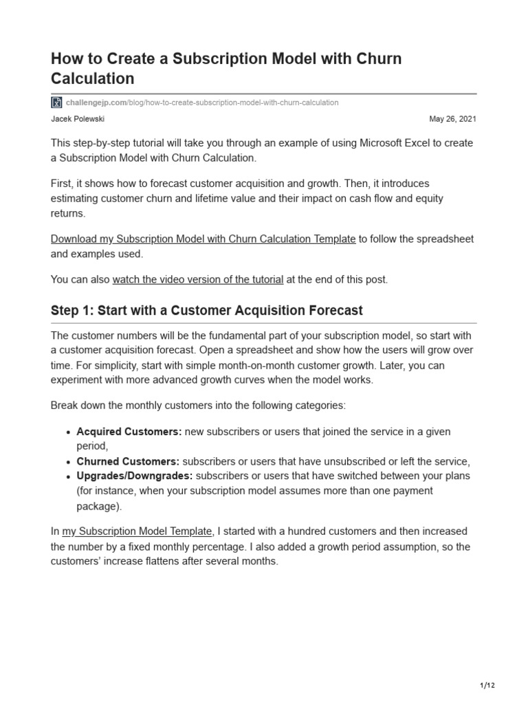 How To Create A Subscription Model With Churn Calculation | PDF | Subscription Business Model ...