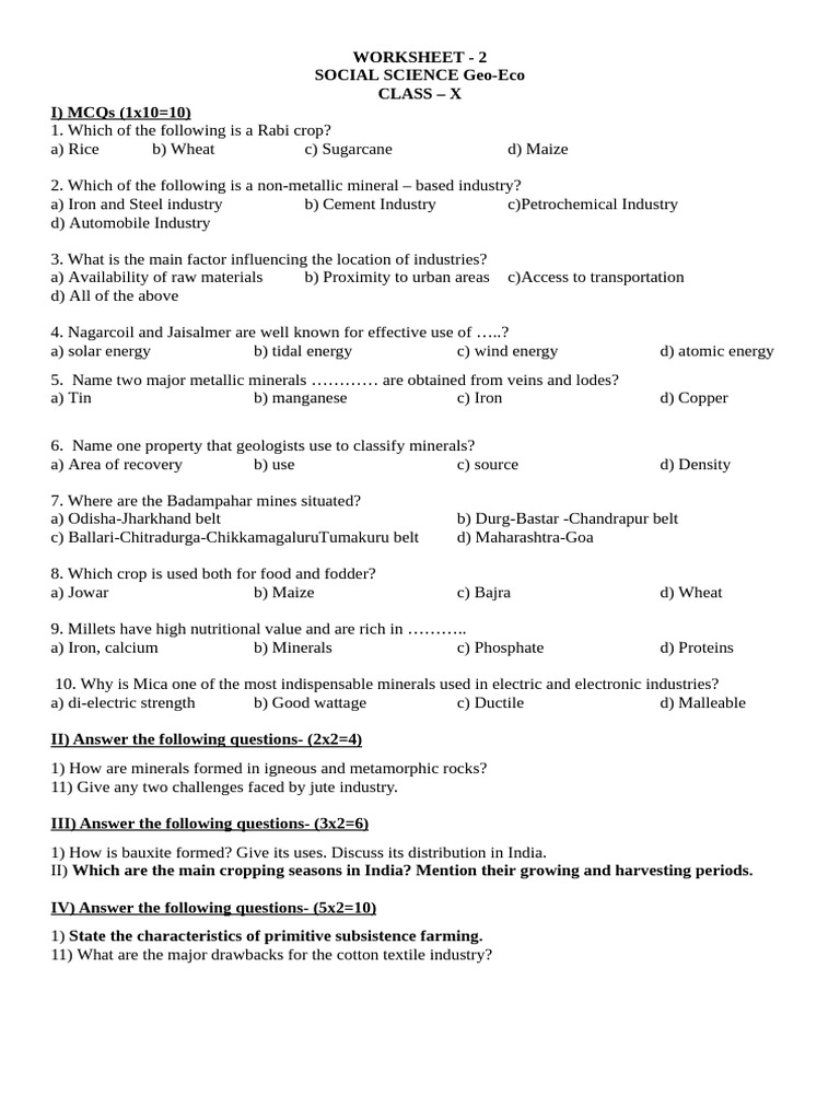 Geography - Worksheet 2 | PDF
