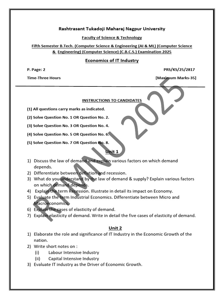 Economics of It Industry Rtmnu Imp Questions S2025 | PDF | Demand | Economics