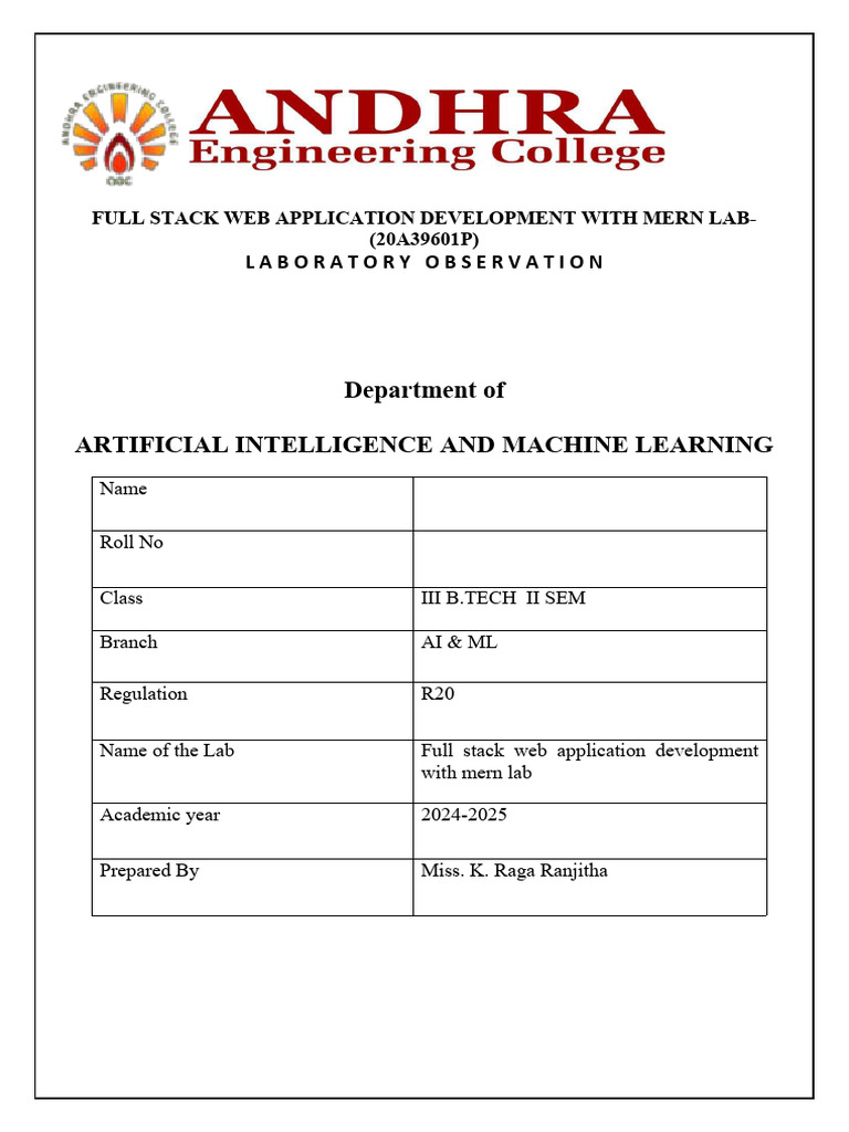 Full Stack Web Application Development With Mern Lab | PDF | J Query | Artificial Intelligence