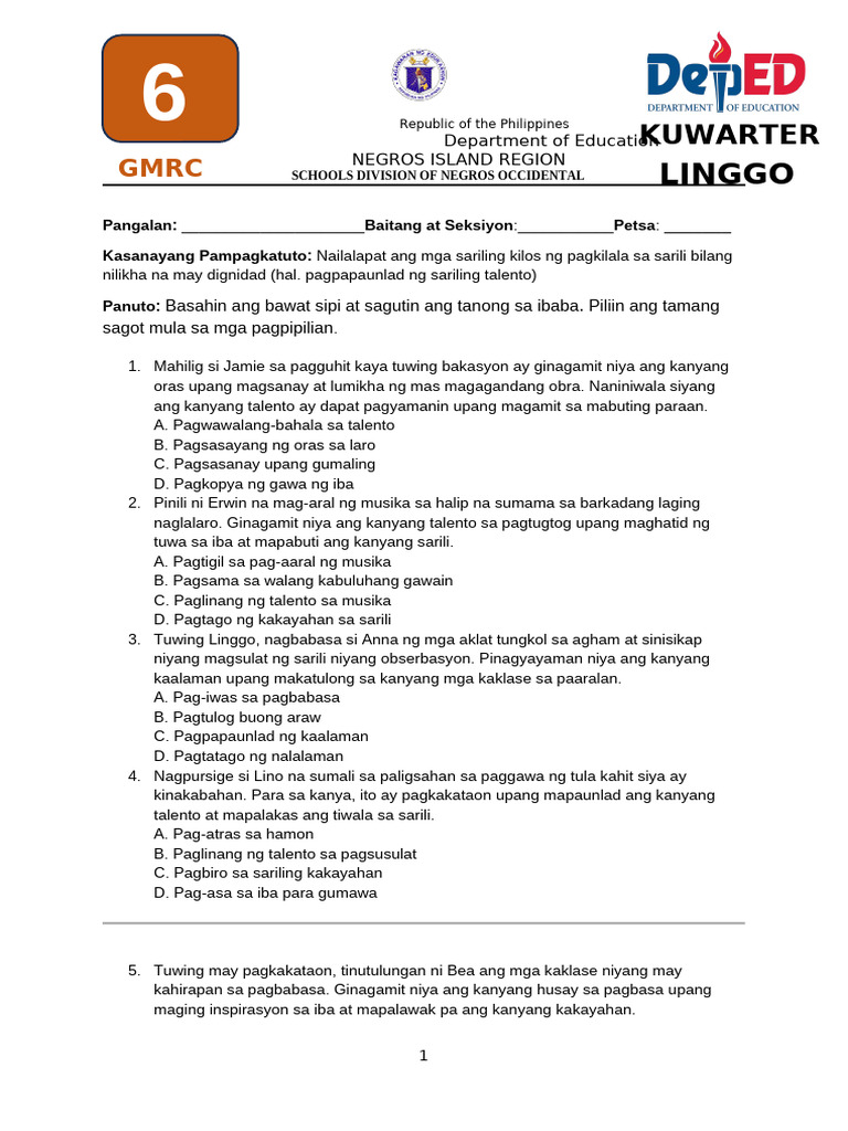 Elk - GMRC GRADE - 6 - WK2 | PDF