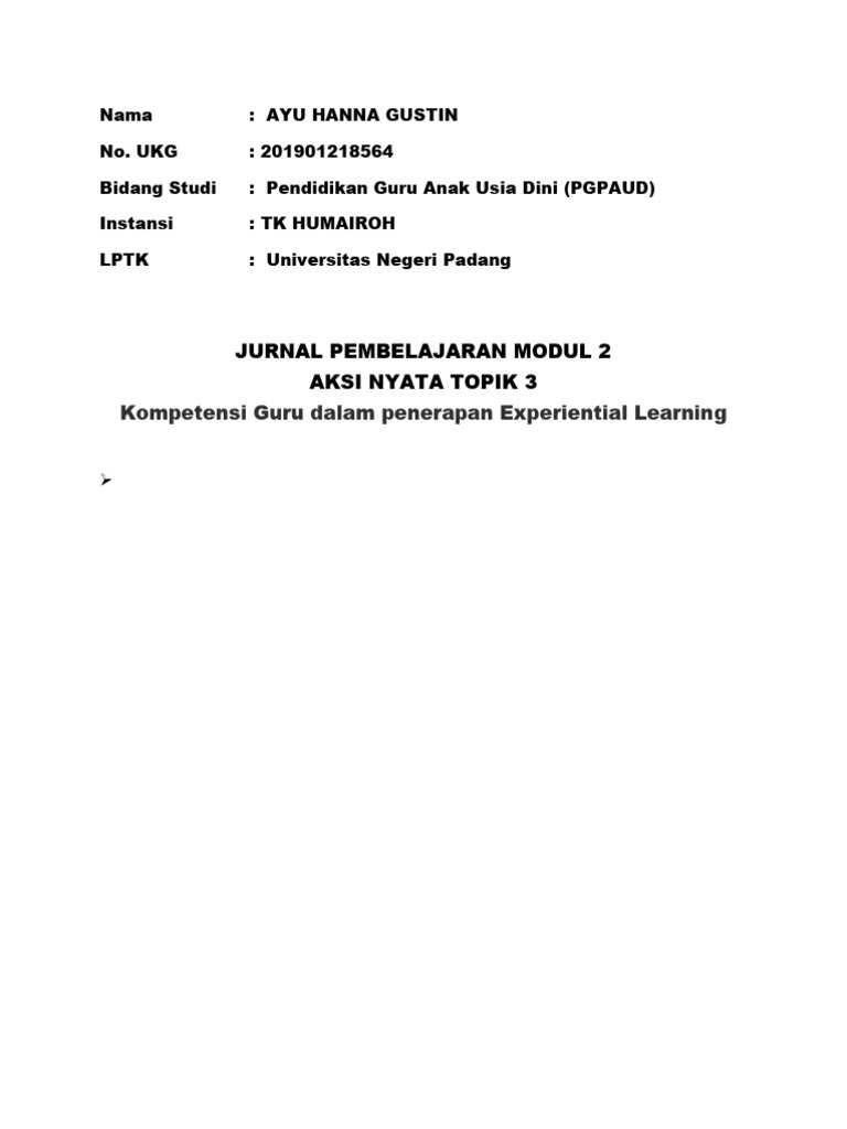 AYU HANNA GUSTIN - 201901218564 - Kompetensi Guru Dalam Penerapan Experiential Learning | PDF