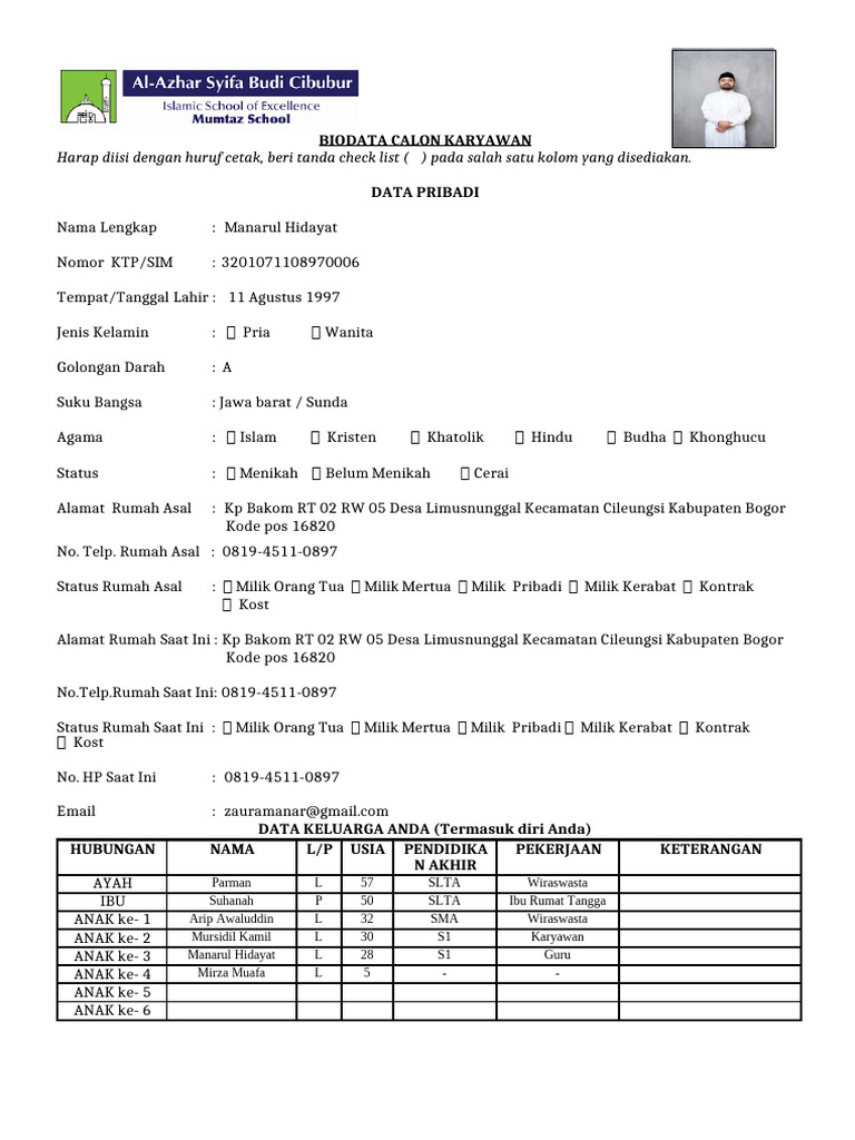 Biodata Calon Karyawan New | PDF