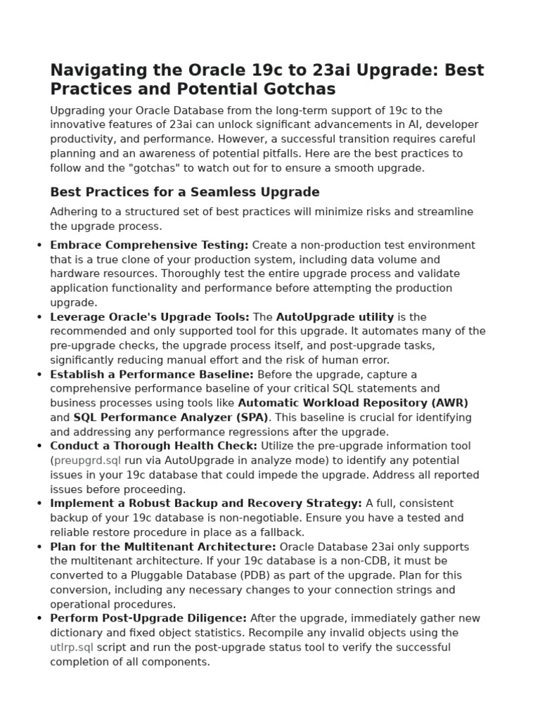 Fallback For Oracle Upgrade To 23ai | PDF | Databases | Sql