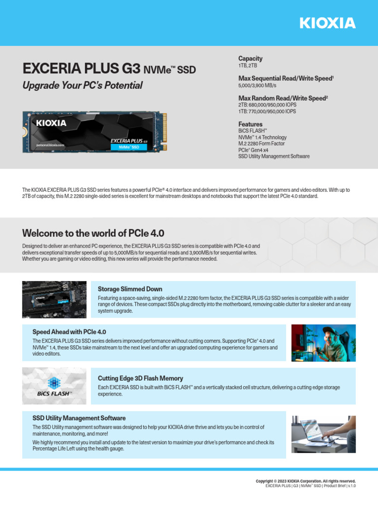 KIOXIA Exceria PLUS G3 Product Brief | PDF | Solid State Drive | Byte