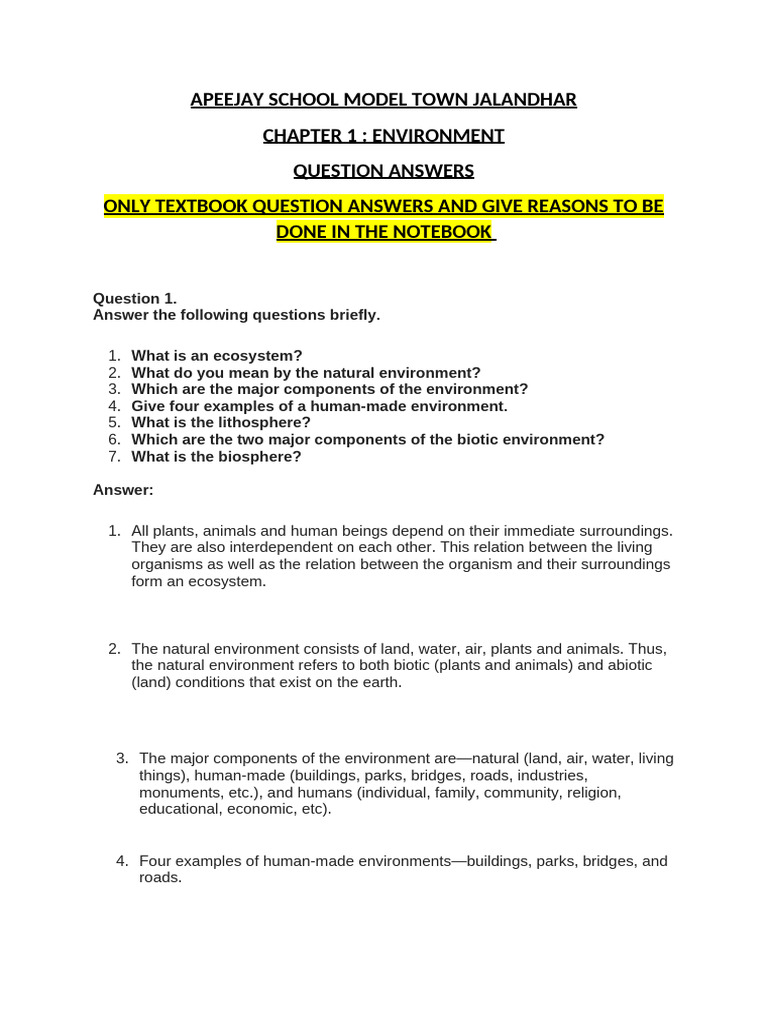 Major Components of Environment for Class 7 | PDF | Natural Environment ...