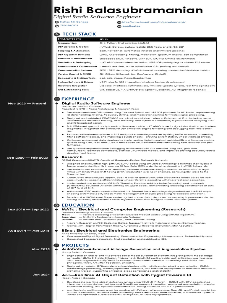 Rishi Balasubramanian DSP Engineering Resume | PDF | Low Density Parity ...