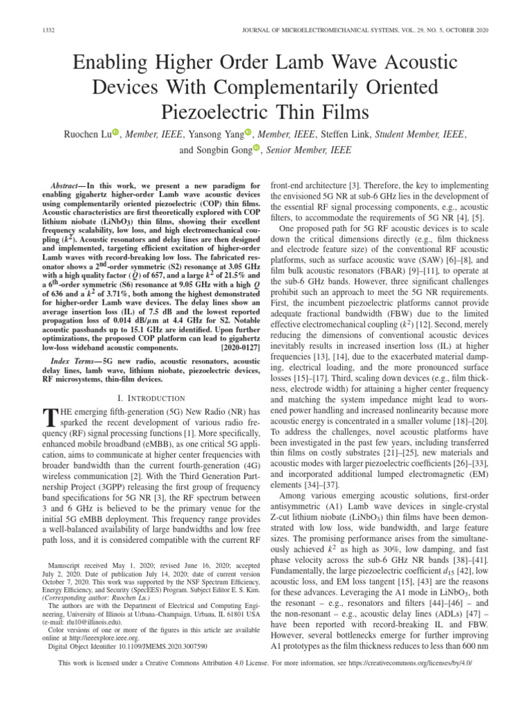 Higher Order Lamb Wave Acoustic Devices | PDF | Piezoelectricity | Thin Film