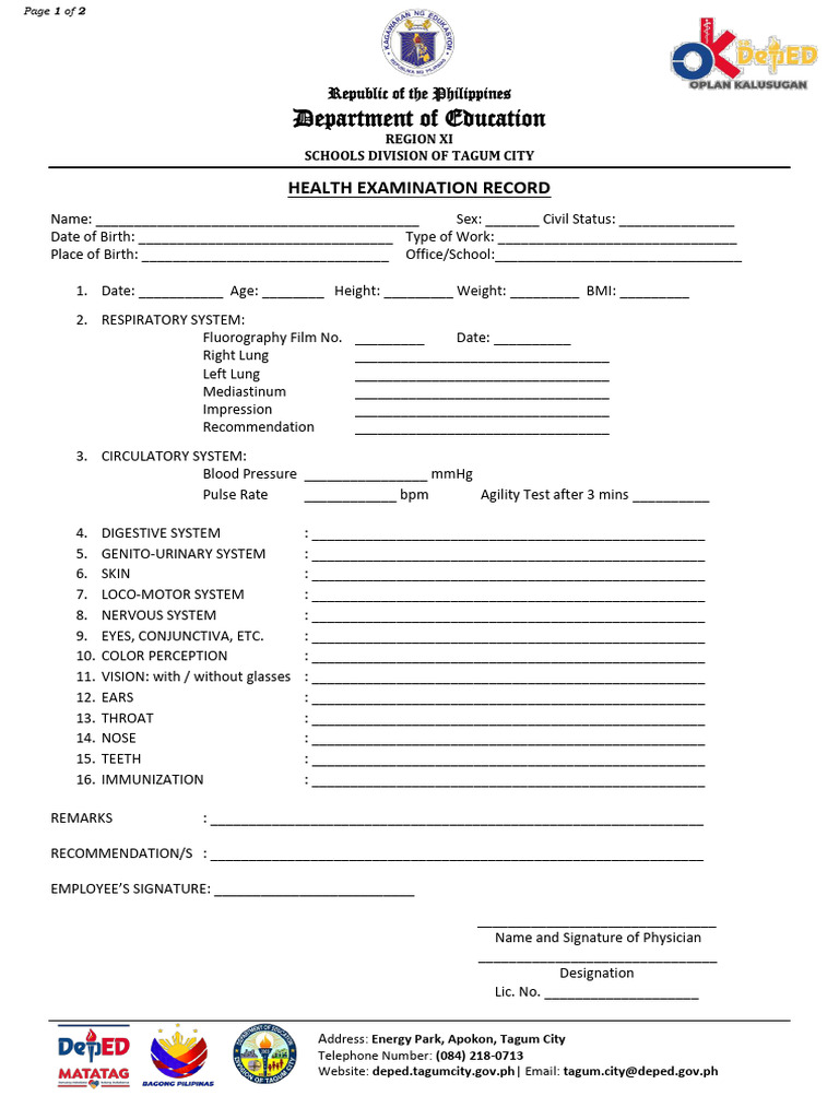 Final Sdo Tagum Form 86 | PDF | Medical Specialties | Medicine