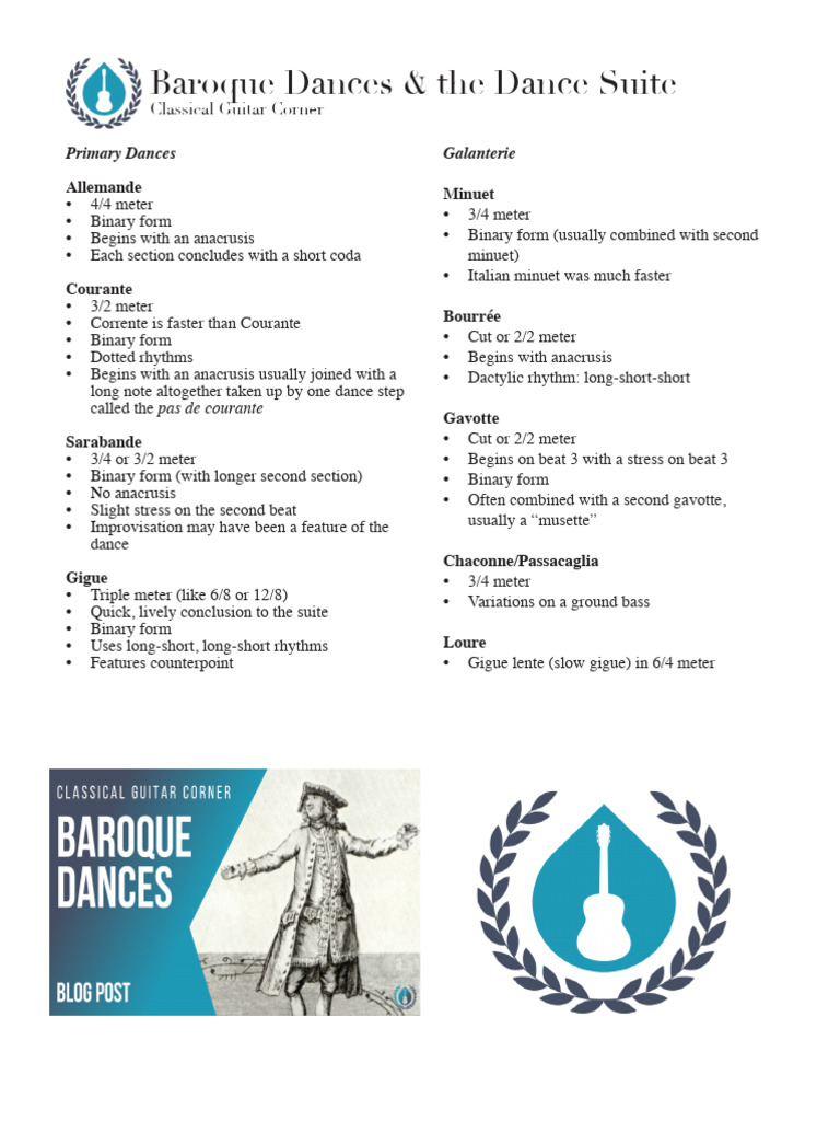 Baroque Dance Suite Overview | PDF | Suite (Music) | Classical Guitar