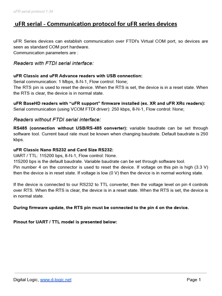 uFR Serial Protocol Overview 1.34 | PDF | Transmission Control Protocol ...