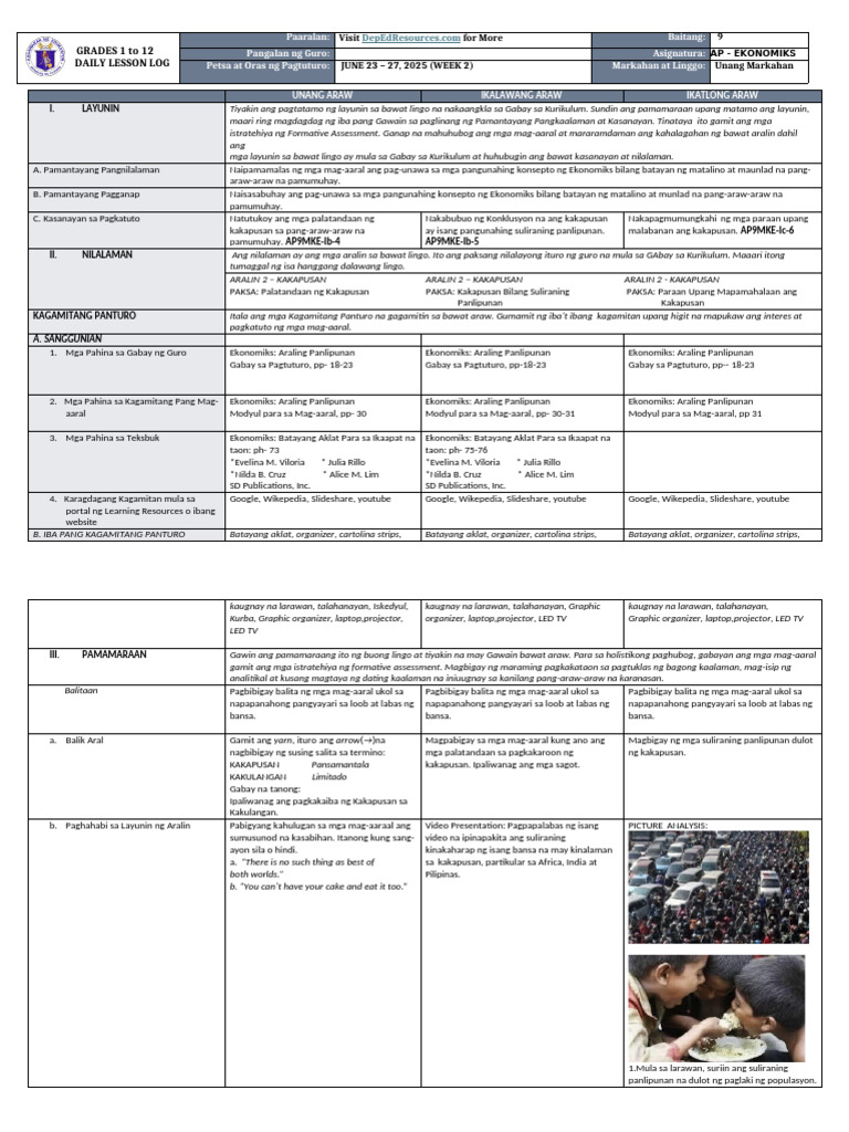 DLL - Ap - Economics 9 q1 - w2 | PDF