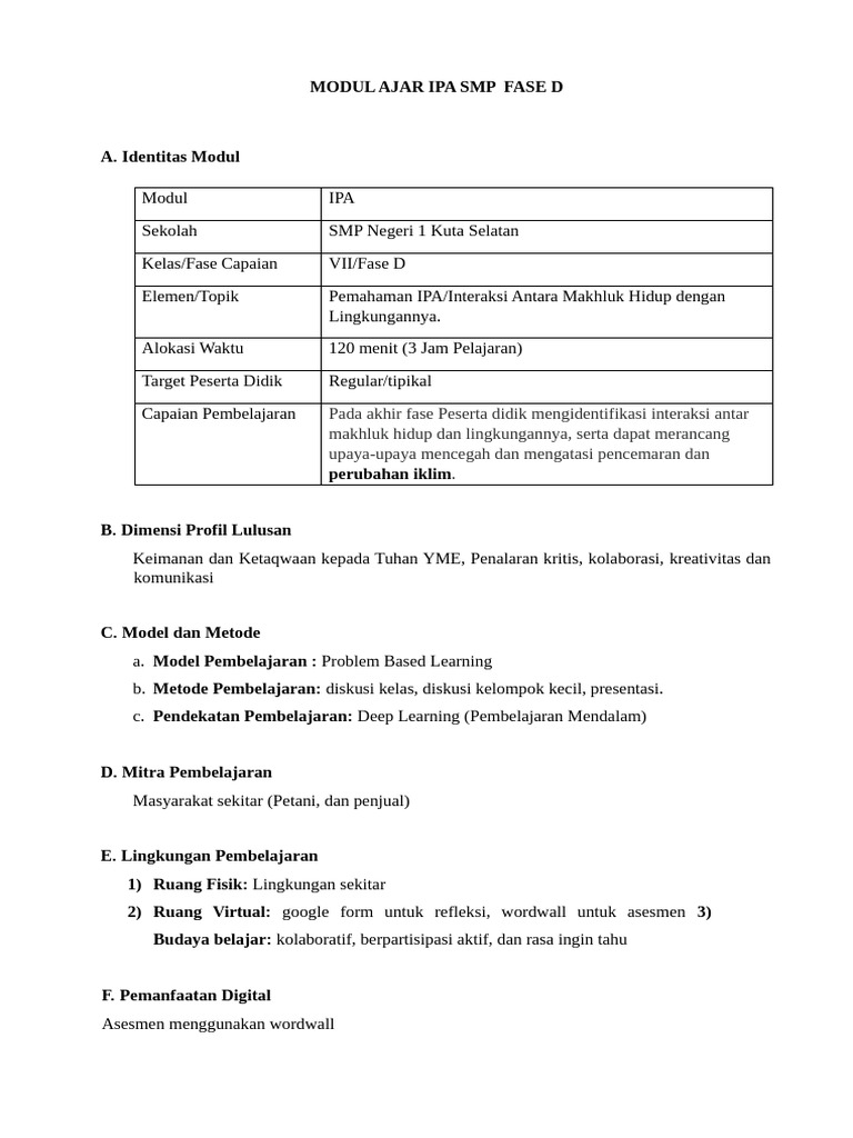 Modul Ajar Deep Learning IPA Kelas 7 | PDF