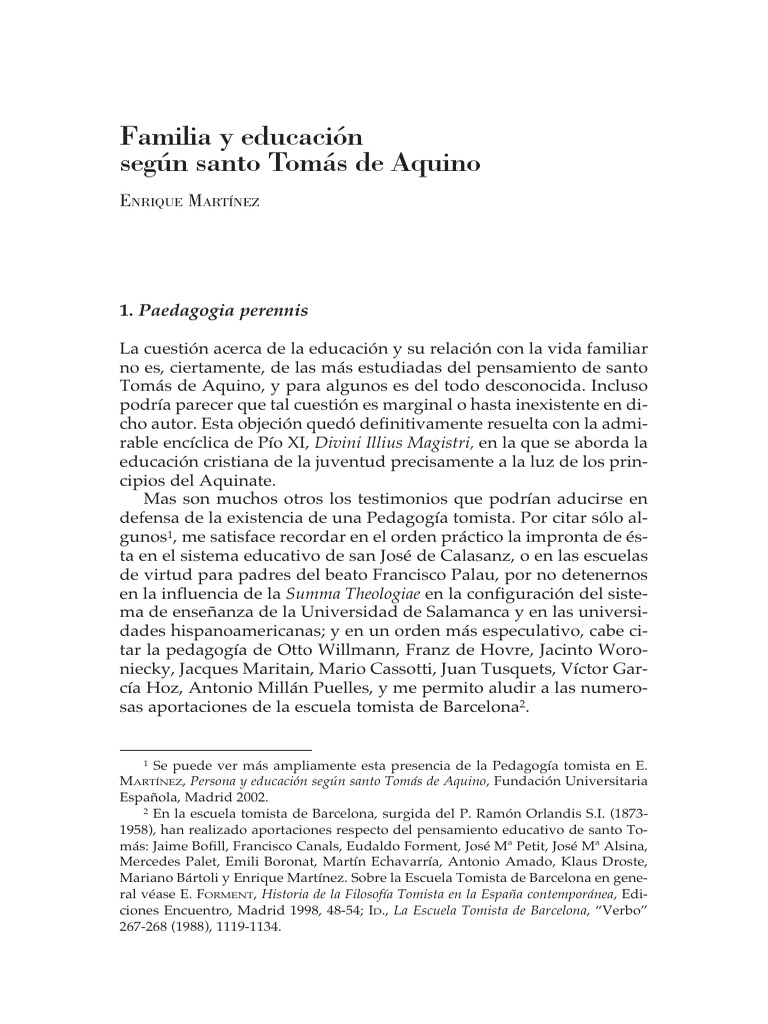 Educación Familiar según Santo Tomás | PDF | Tomás de Aquino | Gracia ...