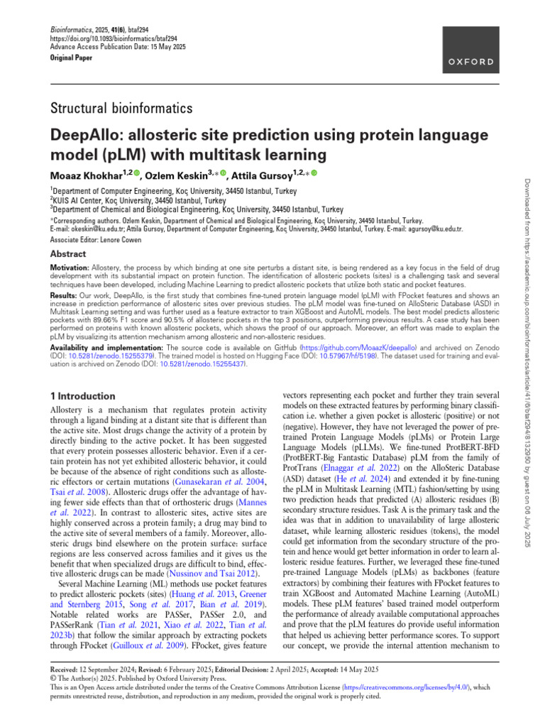 DeepAllo - Allosteric Site Prediction Using Protein Language Model (PLM) With Multitask Learning ...
