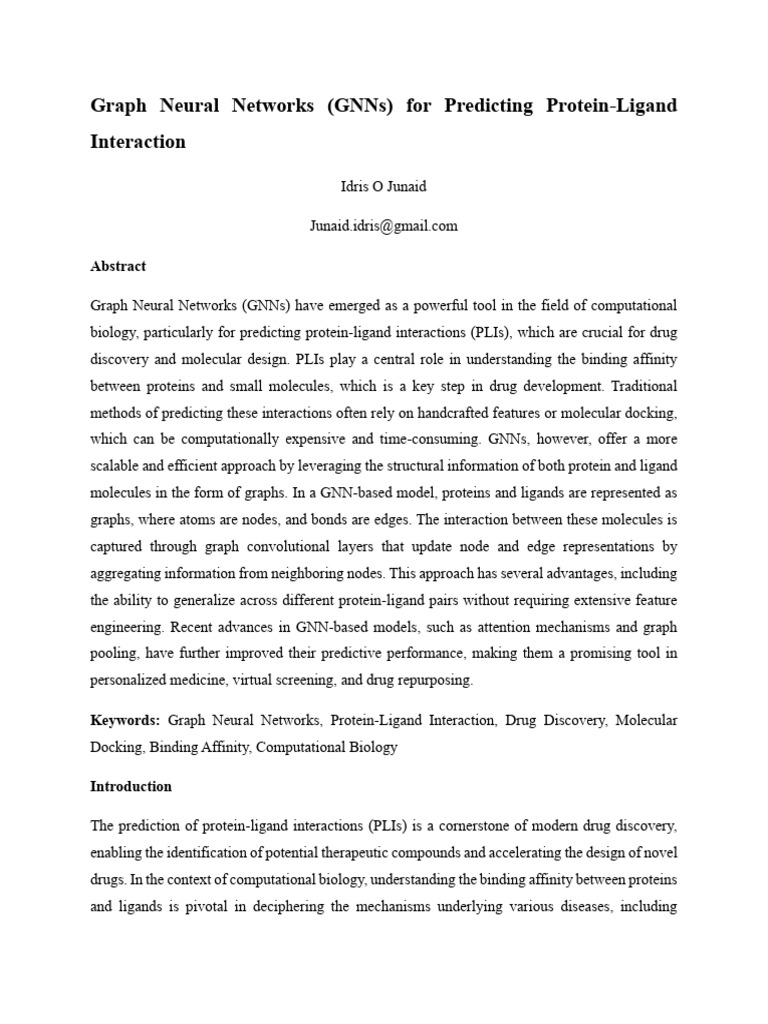Graph Neural Networks GNNs For Predicting Protein Ligand Interaction | PDF | Docking (Molecular ...
