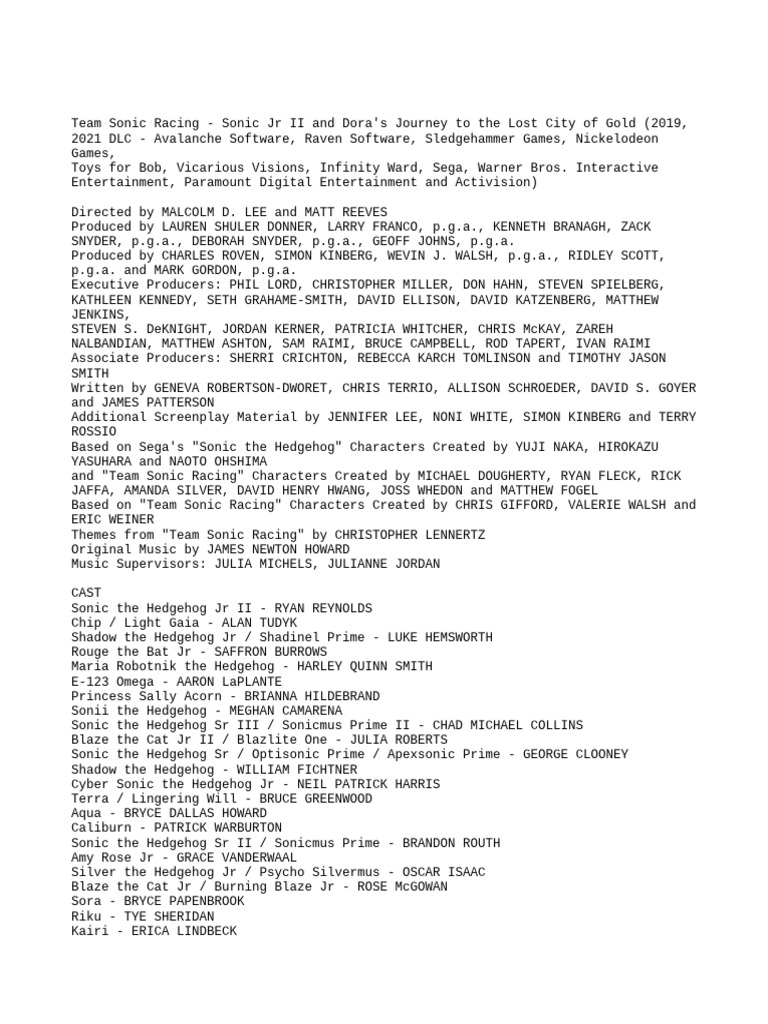 Sega, WB Games and Activision Sonic and Ultraman Video Game Credits 2 | PDF