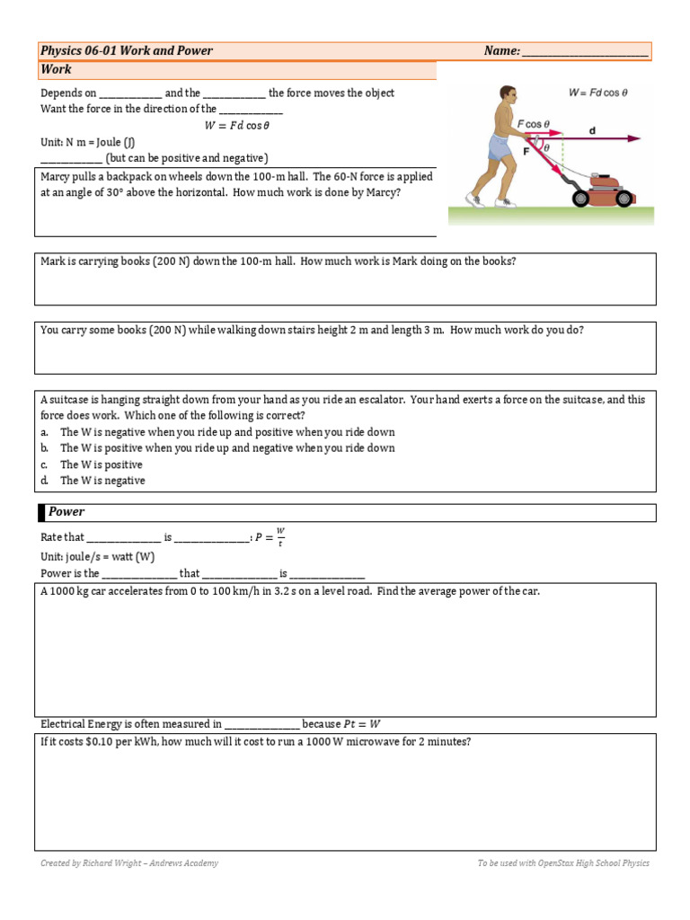 HSPhysics 06-01 Work and Power | PDF | Force | Friction