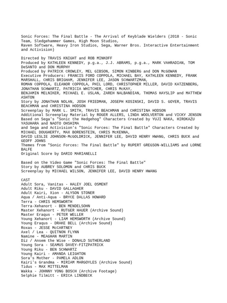 Sonic WB Games, Sega and Activision Video Games and Other Game Credits ...