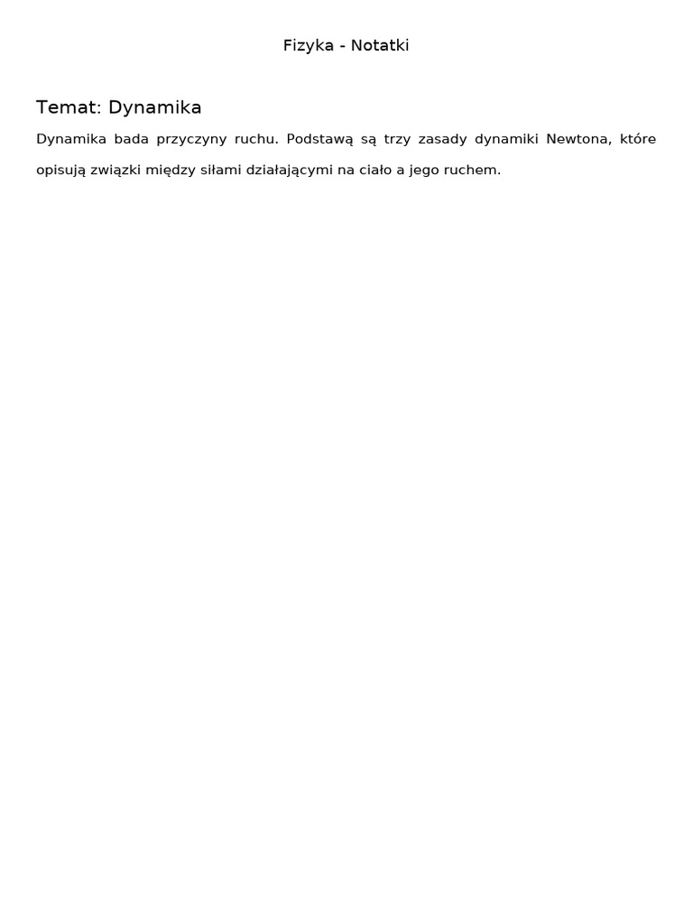 Fizyka 2 Dynamika | PDF