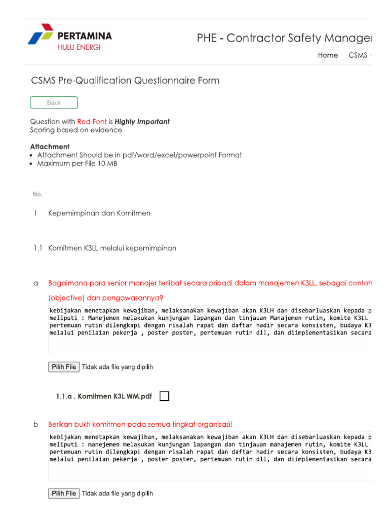 Printscreen - Pertanyaan CSMS Pertamina | PDF