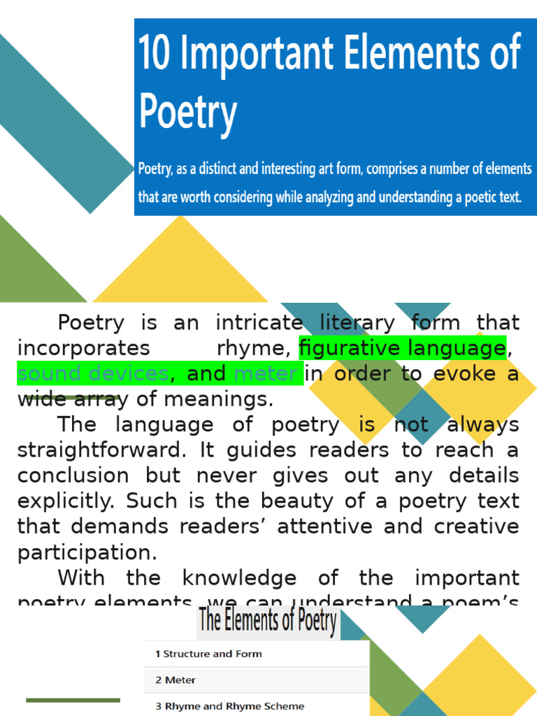 Lesson 8 Elements of Poetry | PDF | Poetry | Metre (Poetry)