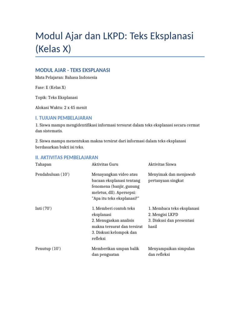 Modul Ajar LKPD Teks Eksplanasi | PDF