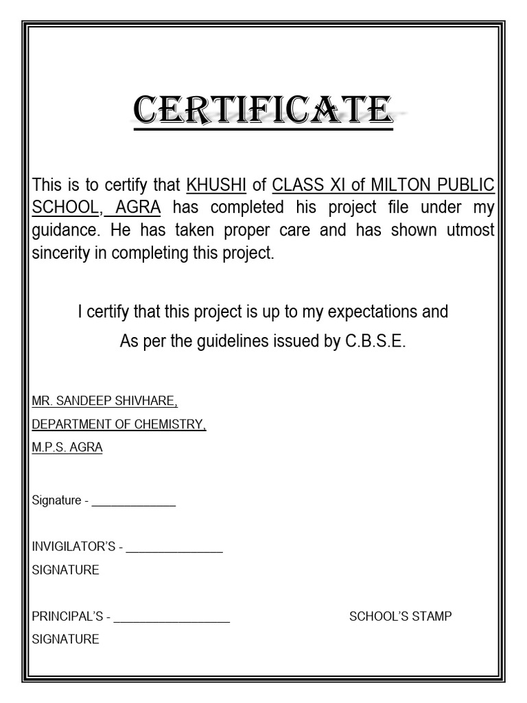 Project Completion Certificate - Class XI | PDF