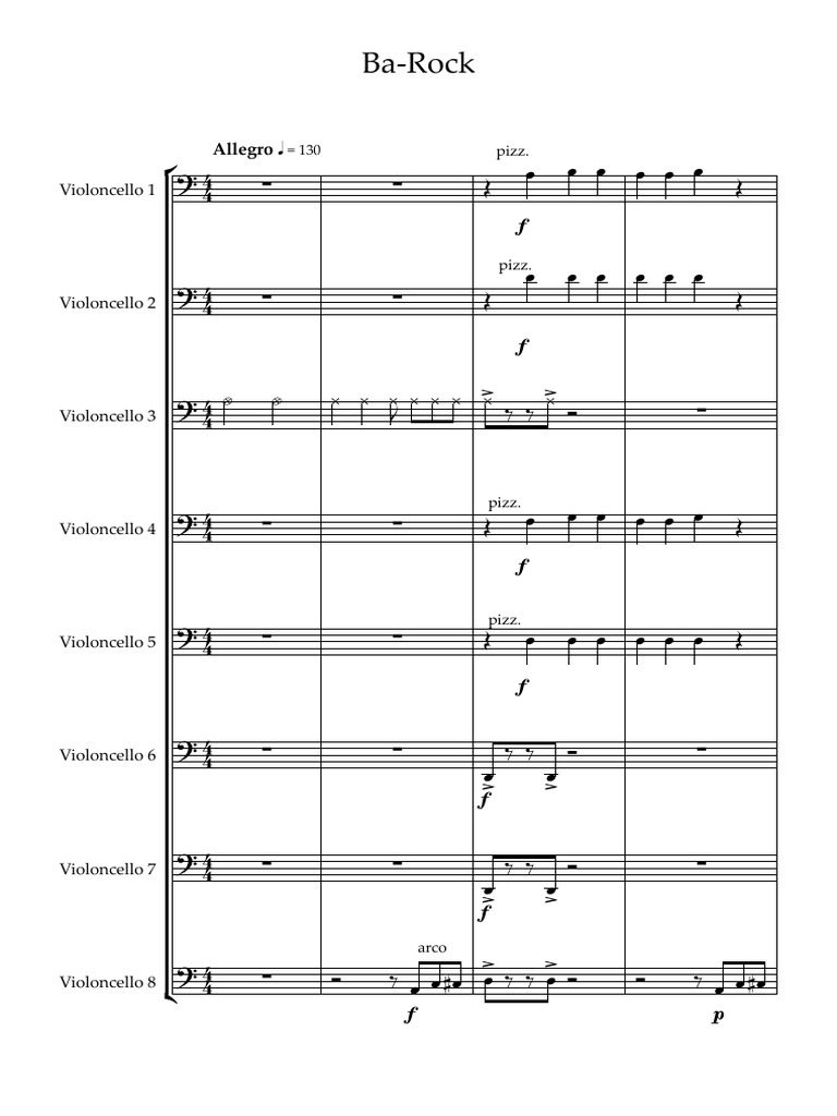 Ba Rock 大提琴8重奏 Score & Parts | PDF