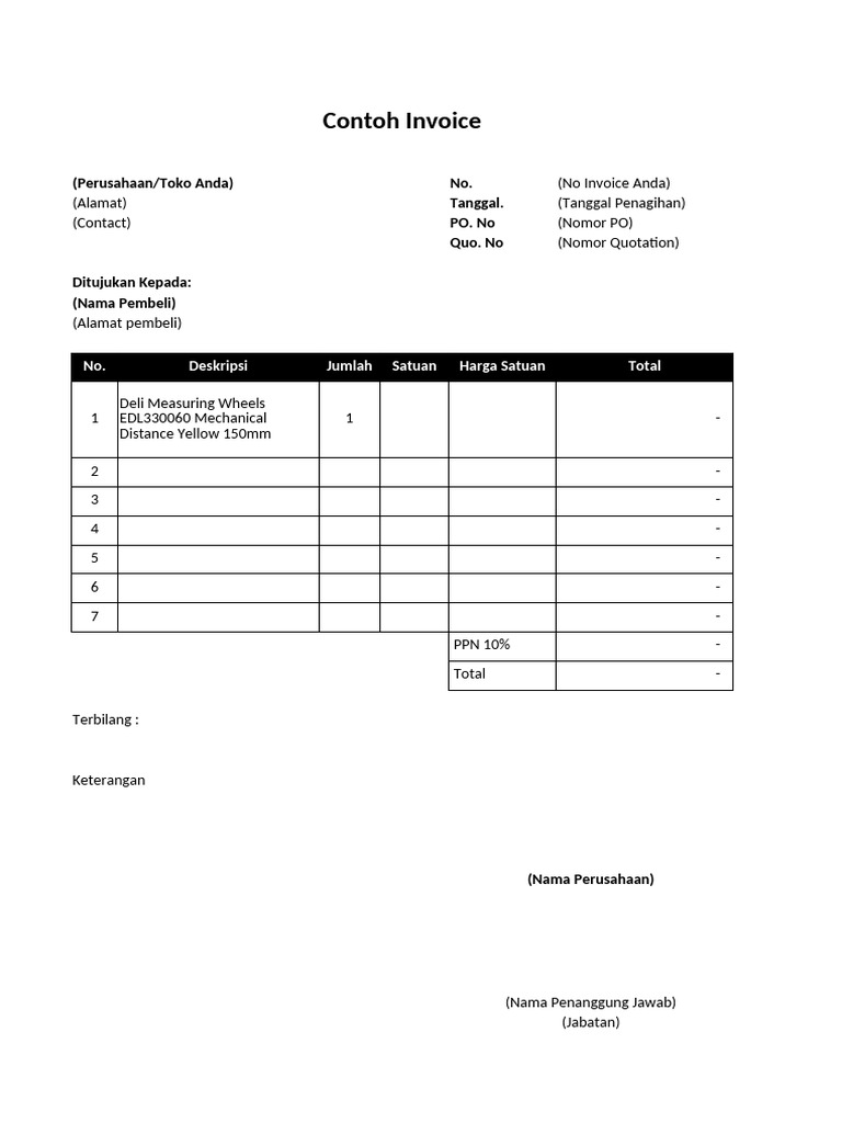 Format Template Contoh Invoice Excel | PDF