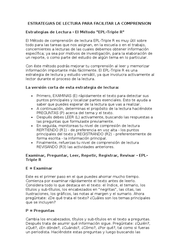 Estrategias de Lectura para Facilitar La Comprension | PDF | Lectura ...
