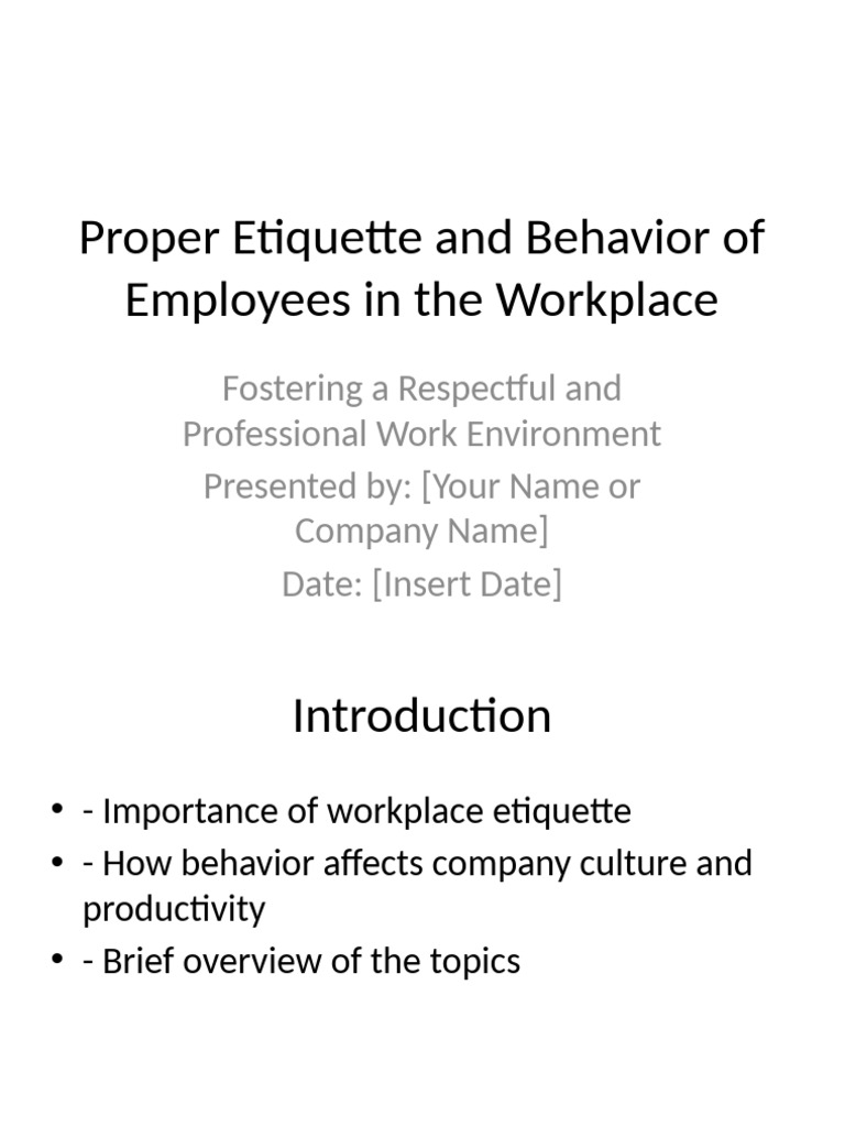 Workplace Etiquette and Professionalism | PDF