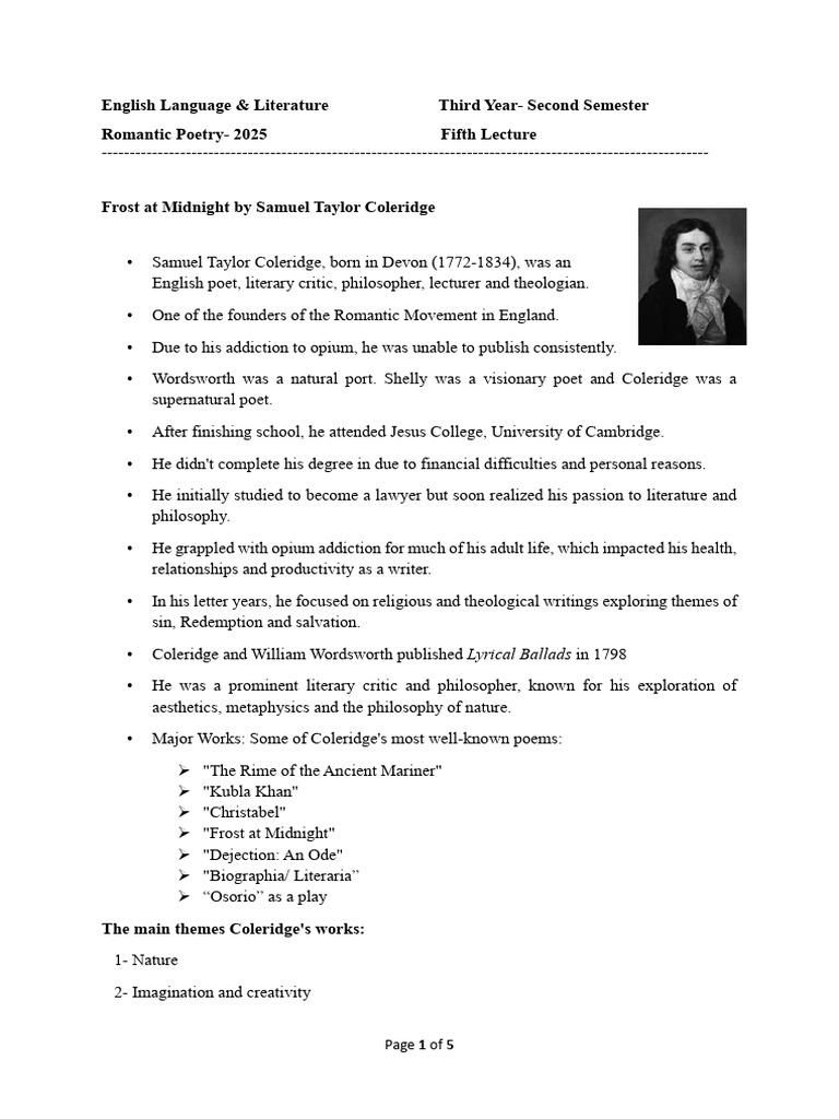 Coleridge's "Frost at Midnight" Analysis | PDF | Samuel Taylor ...