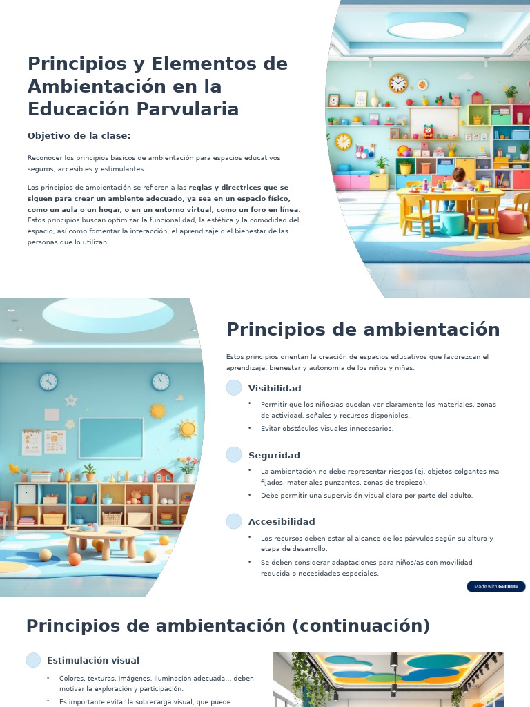 Principios y Elementos de Ambientacion en La Educacion Parvularia | PDF | Educación de la ...