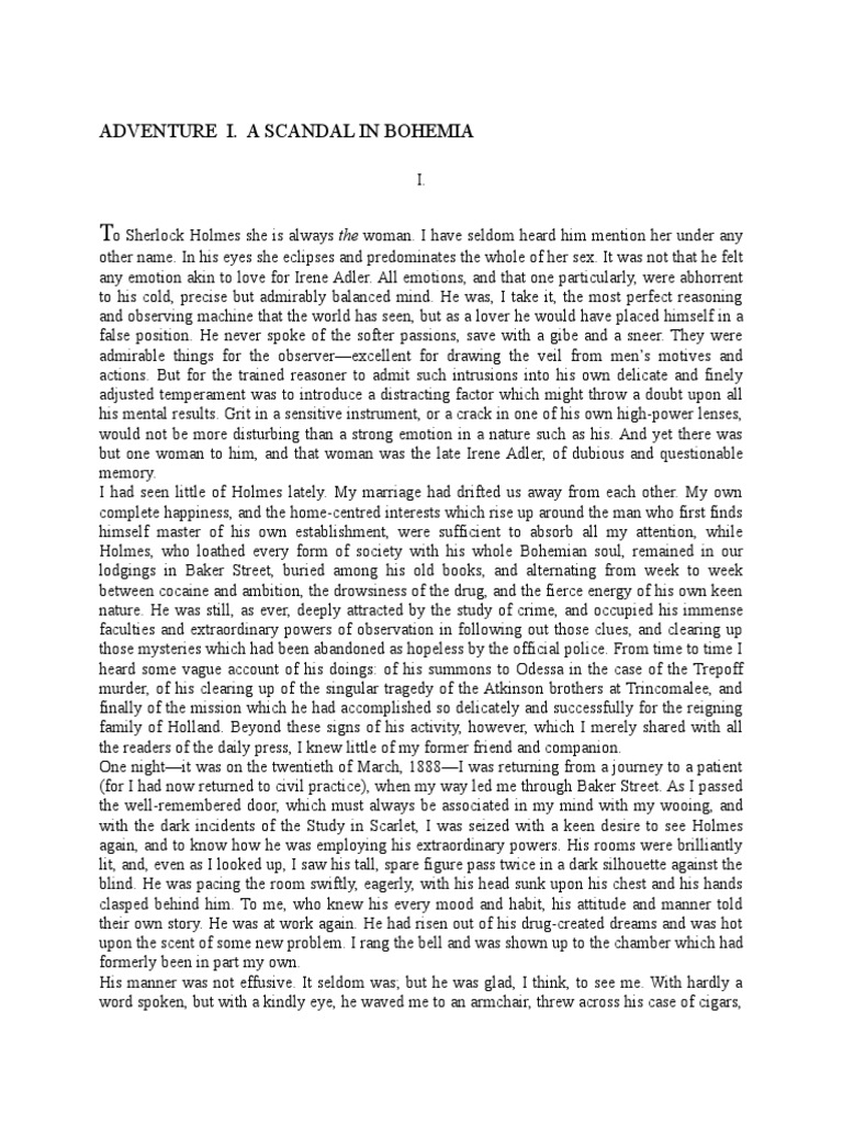 Arthur Conan Doyle | PDF | A Scandal In Bohemia | Irene Adler
