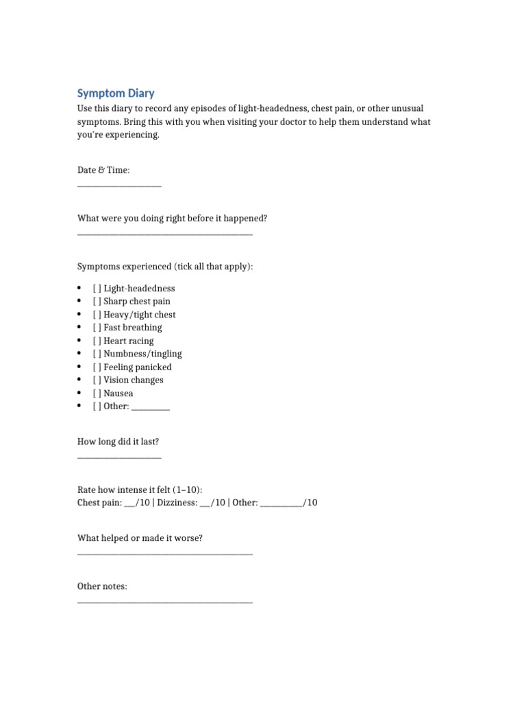 Symptom Diary Template | PDF