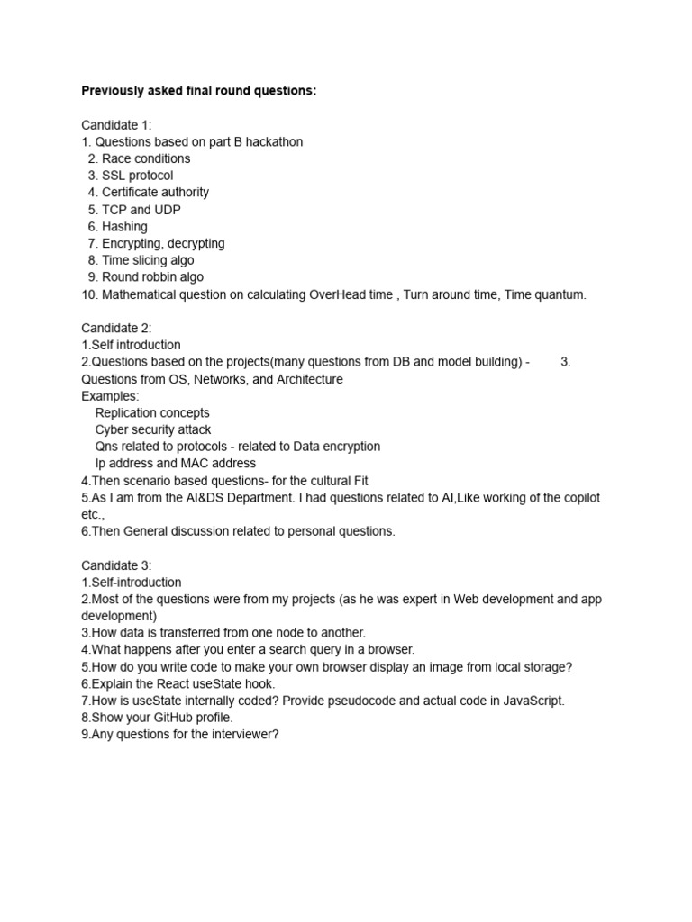 Final Round Interview Questions Overview | PDF