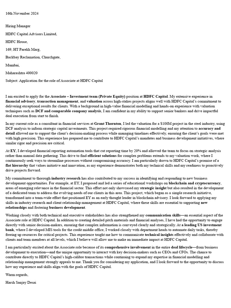 Harsh Sanjay Desai Resume HDFC | PDF | Economies | Business