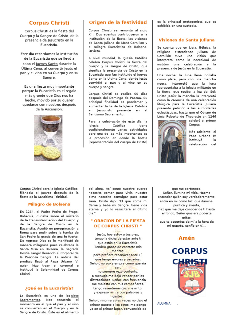 Triptico CORPUS CHRISTI | PDF | eucaristía | Iglesia Católica