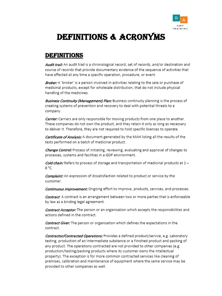 Definitions & Acronyms | PDF | Pharmacology