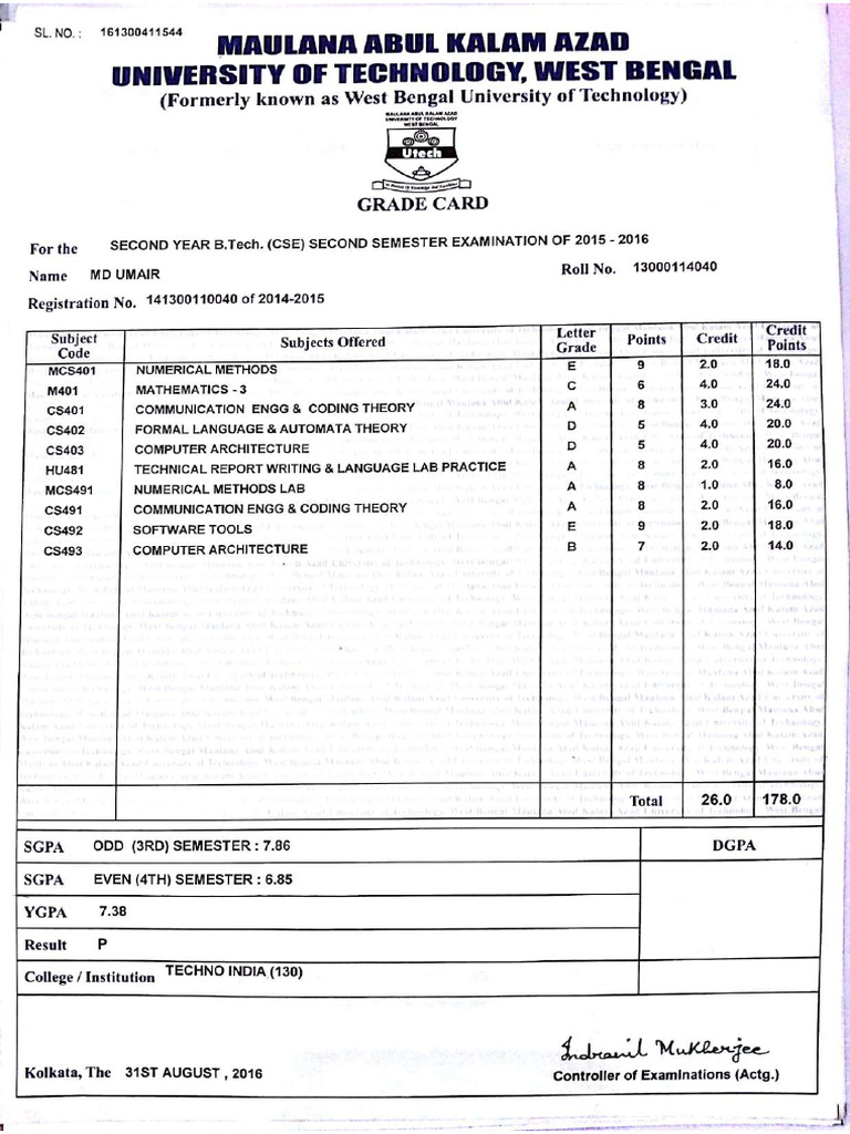 Sem 4 College Marksheet | PDF