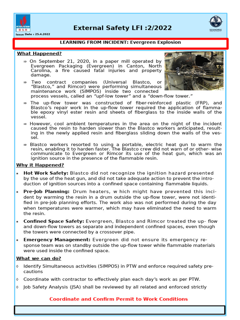 Lfi-02-2022 Learning From Incident - Evergreen Explosion | PDF | Fiberglass | Occupational ...