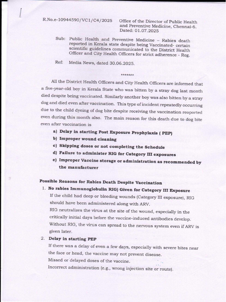 Rabies Death Reported in Kerala State - Media News | PDF