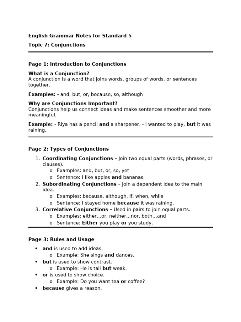 Conjunctions Guide for Standard 5 | PDF | Syntax | Linguistic Typology