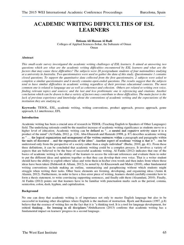 ESL Learners' Academic Writing Challenges | PDF | English As A Second ...