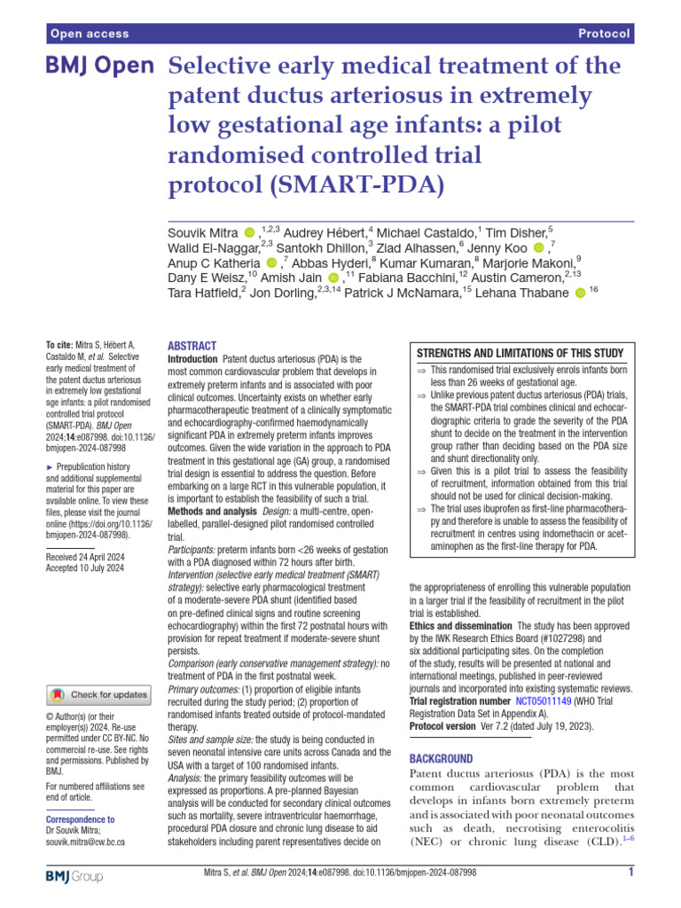 SMART-PDA Trial Protocol for Infants | PDF | Echocardiography ...