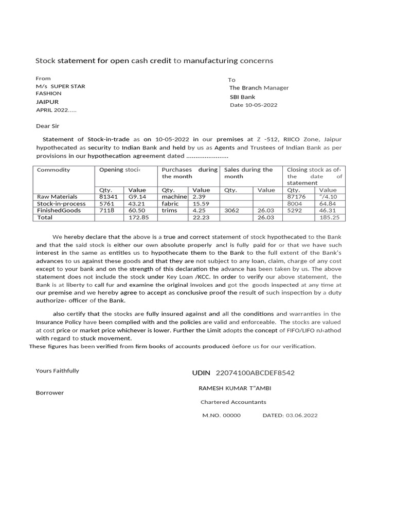 Stock Statement With Drawng Power | PDF | Banks | Money